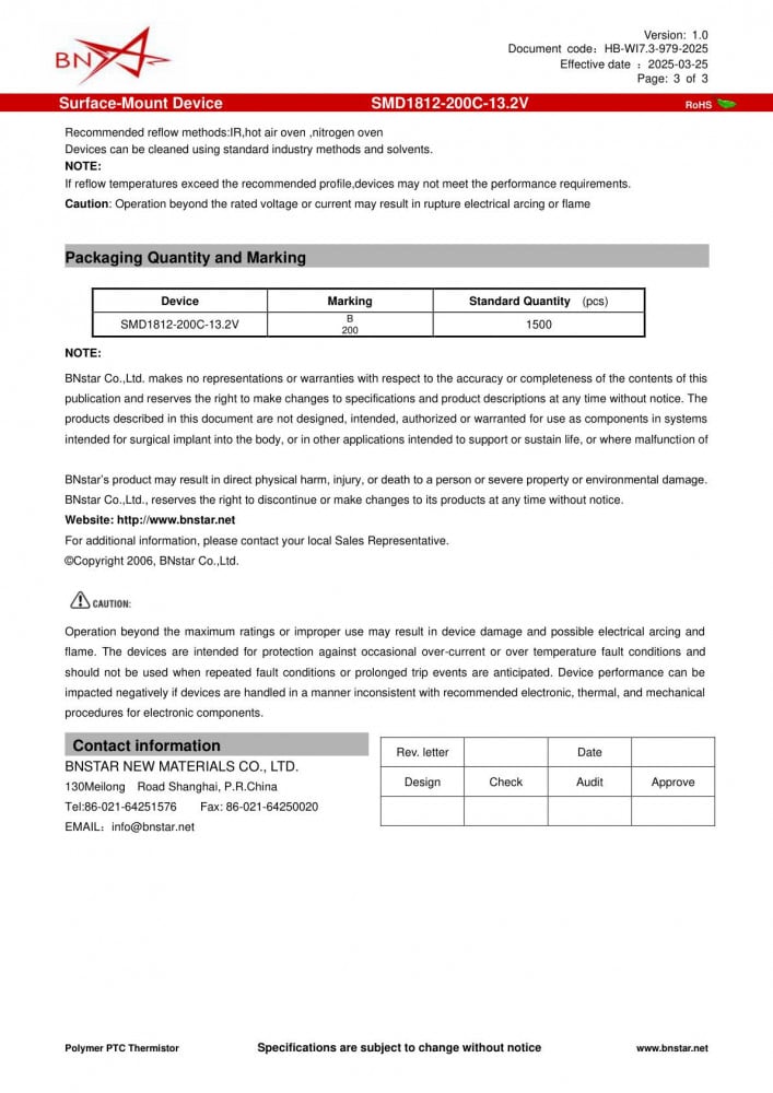 BNstar SMD1812-200C-13.2V datasheet page 3