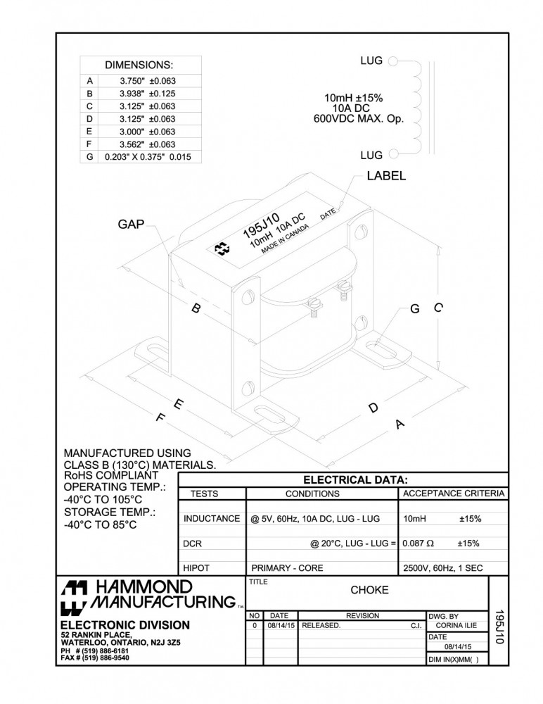 Hammond 195J10 dimensional drawing