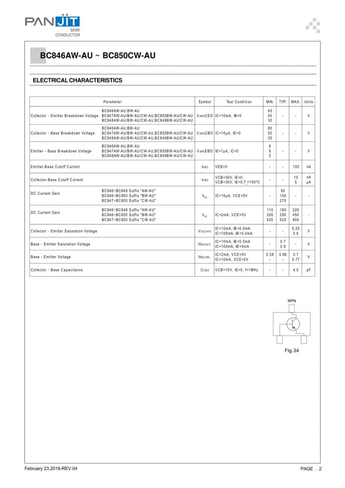 PANJIT BC846BW-AU datasheet page 2