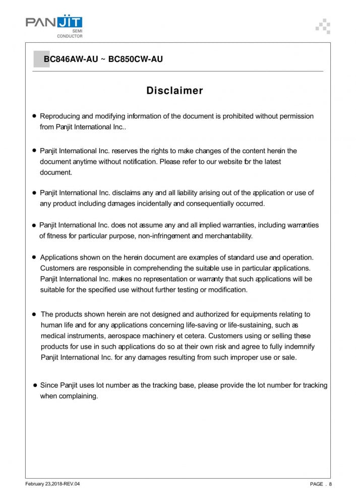 PANJIT BC846BW-AU datasheet page 8
