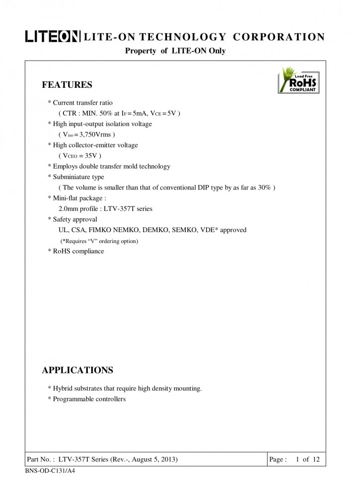 LTV-357T-C datasheet page 1