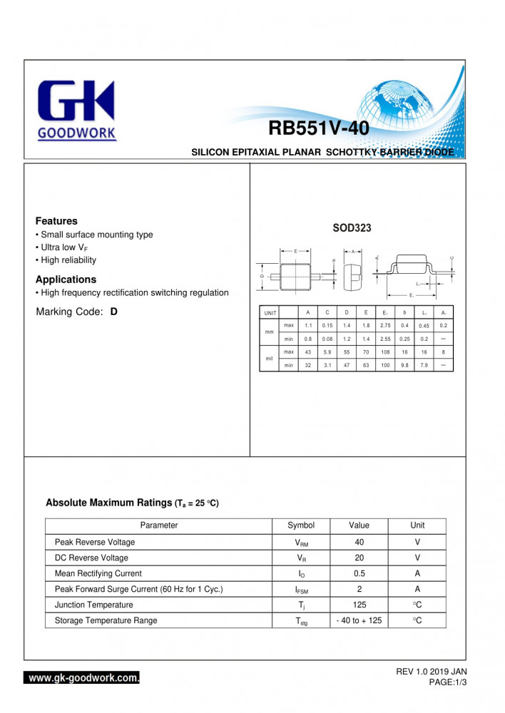 RB551V-40 technical document page 1
