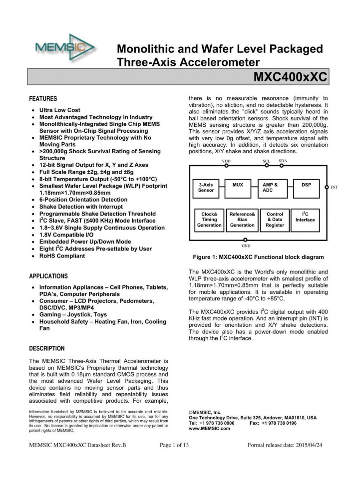 MXC4005XC datasheet page 1