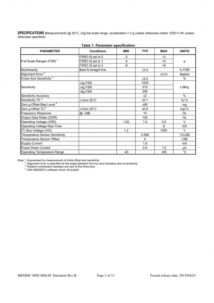MXC4005XC datasheet page 2