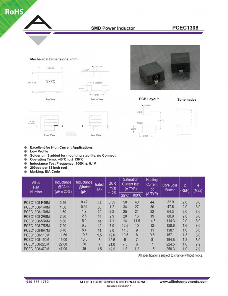 PCEC1308 product drawing and technical documentation
