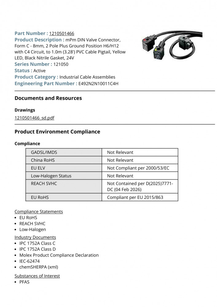MOLEX 1210501466 product drawing, page 1