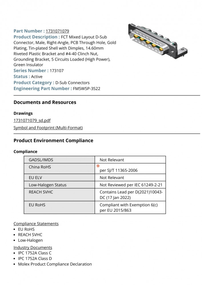 MOLEX 1731071079 product drawing page 1