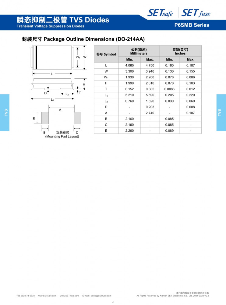 P6SMB TVS datasheet page 2