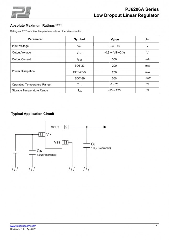 PJ6206AL30SA datasheet page 2