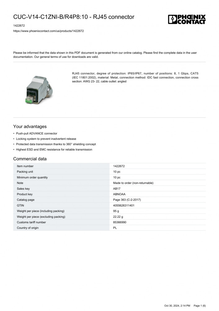Phoenix Contact 1422672 document page 1