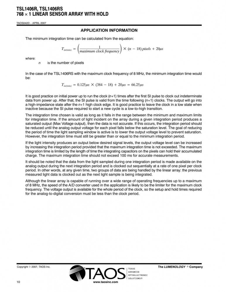 TSL1406RS datasheet page 10