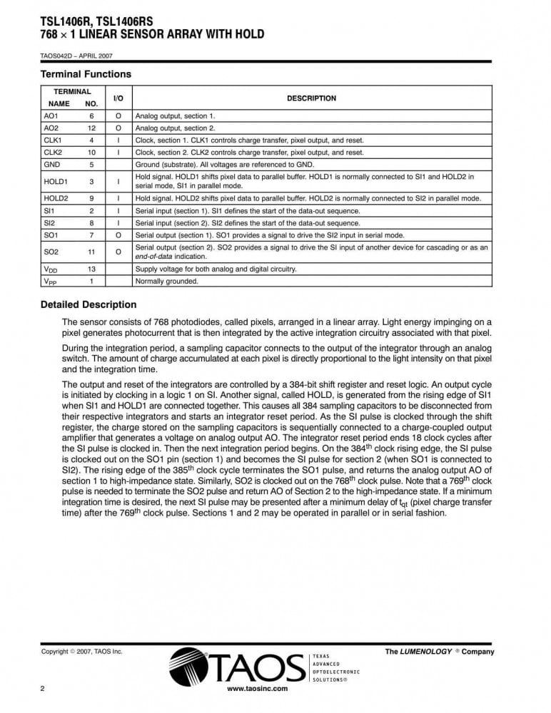 TSL1406RS datasheet page 2