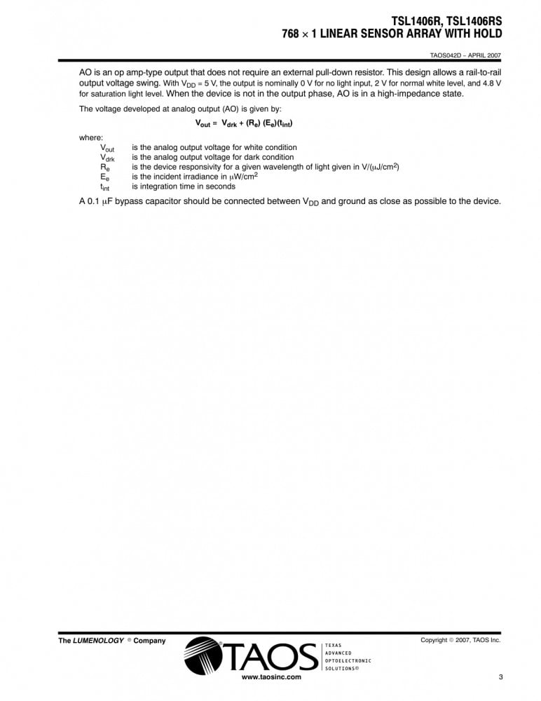 TSL1406RS datasheet page 3