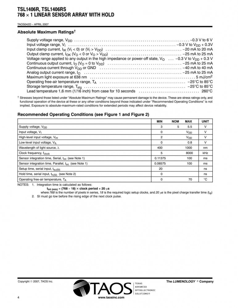 TSL1406RS datasheet page 4