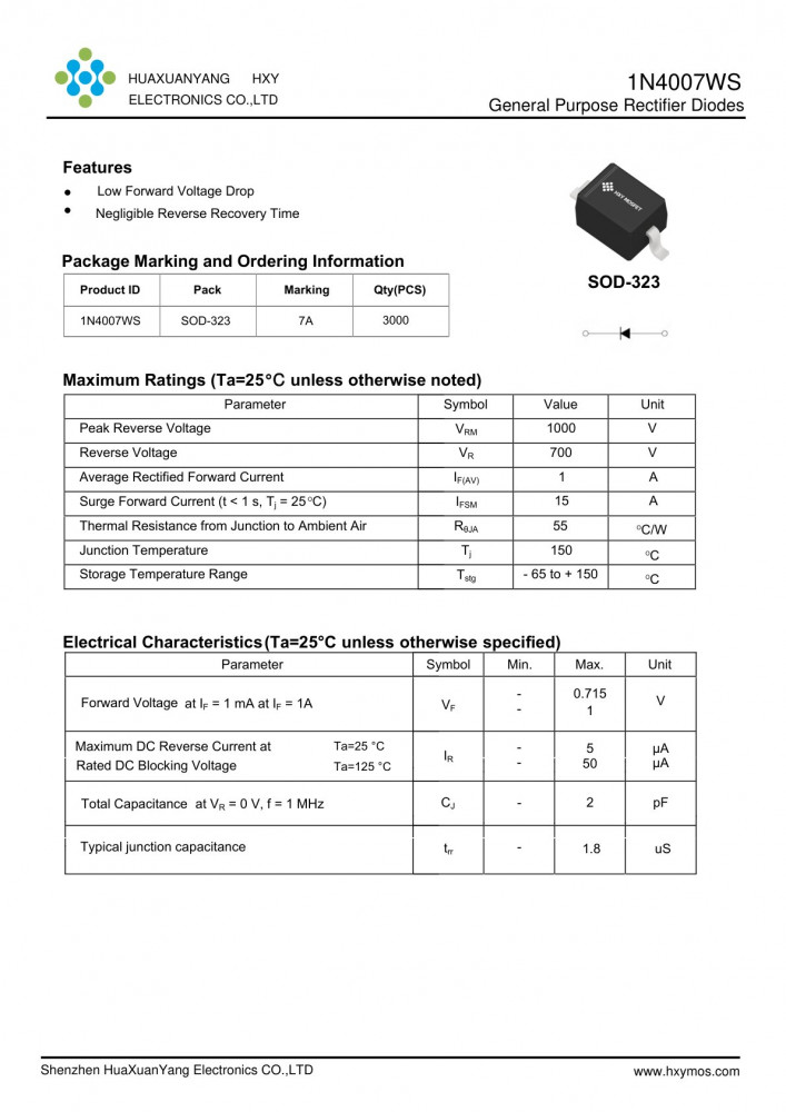 1N4007WS technical document page 1