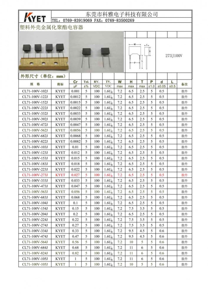 KYET PE273J2A0503 specification page 3