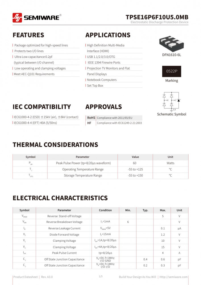 TPSE16P6F10U5.0MB datasheet page 1