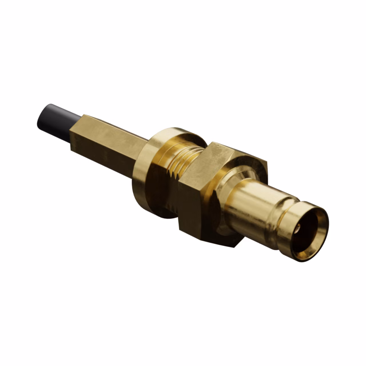 DIN 1.0/2.3 Jack, Straight, Bulkhead, Crimp, RG-316/RG-174/RG-188 Cable, Brass Body, Gold (Au) Plated, 50 Ohms for sale