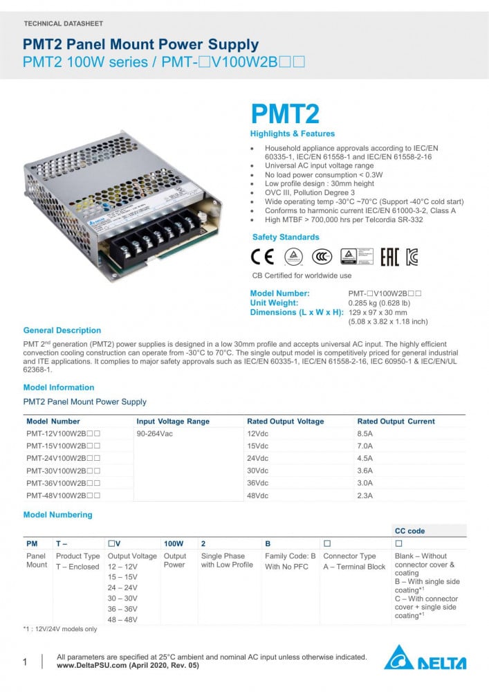 DELTA PMT2 datasheet page 1