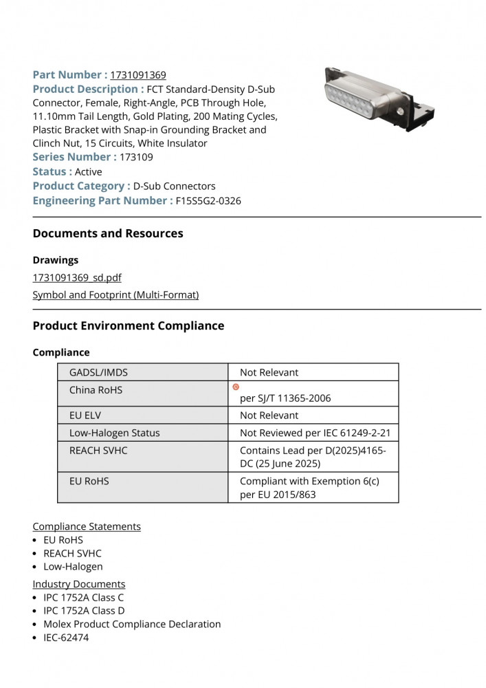 MOLEX 1731091369 product drawing page 1