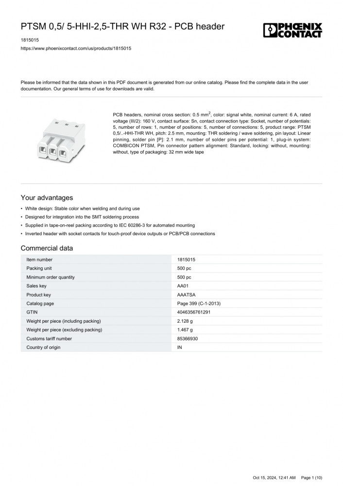 Phoenix Contact 1815015 technical document page 1