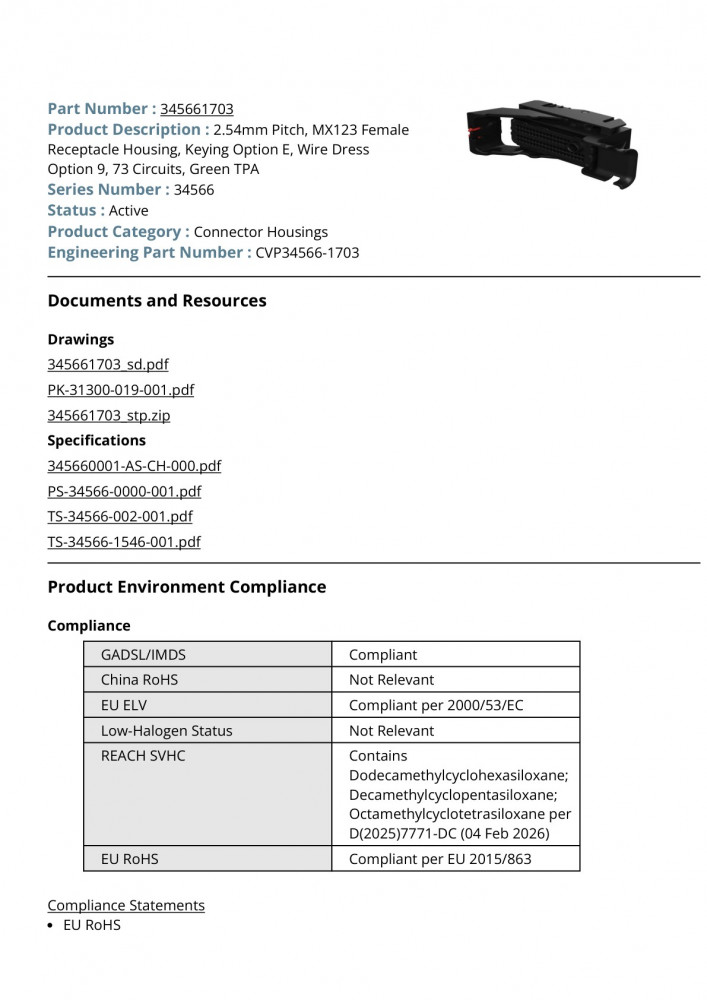 MOLEX 345661703 technical document preview, page 1