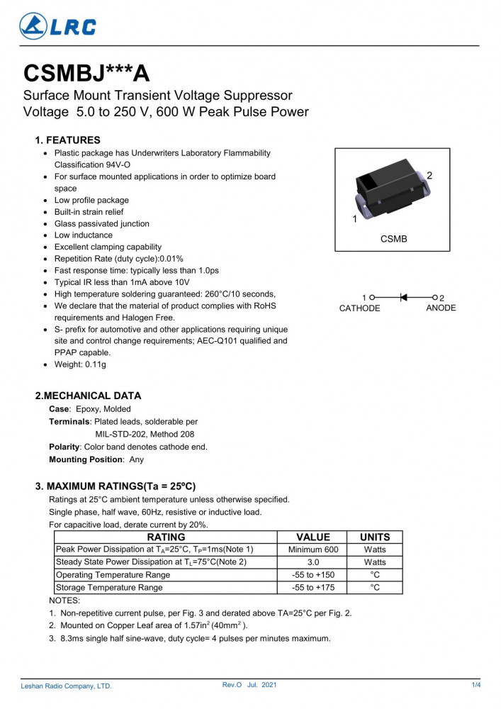 LRC SMBJ15A datasheet page 1