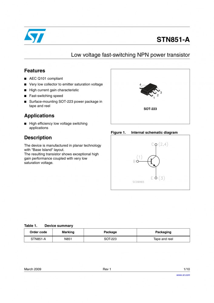 STN851-A datasheet page 1
