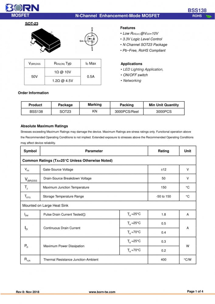 BSS138 datasheet page 1