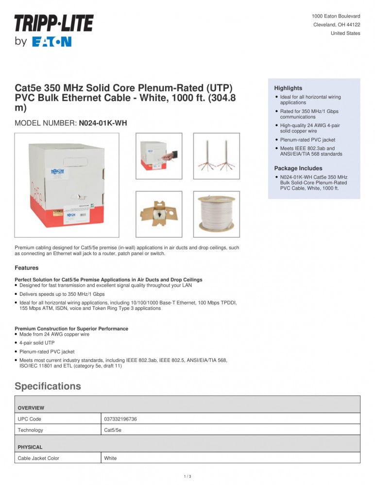 N024-01K-WH technical document page 1