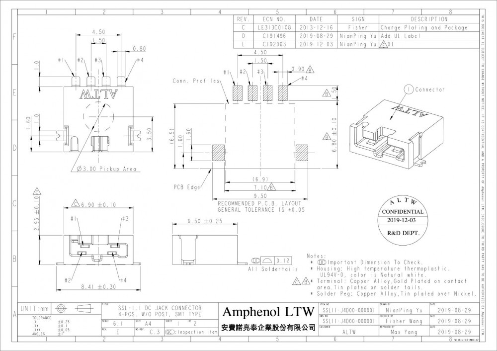 Amphenol SSL11-J4D00-000001 drawing page 1