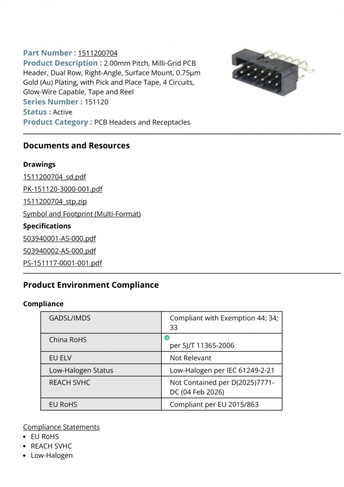 MOLEX 1511200704 technical document image 1