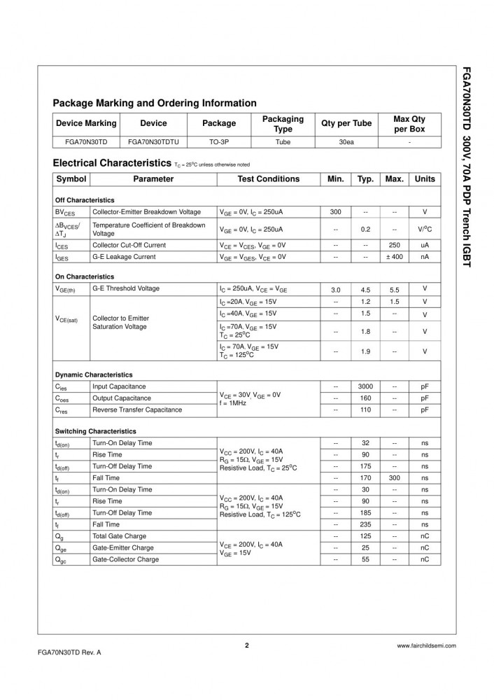 FGA70N30TDTU datasheet page 2