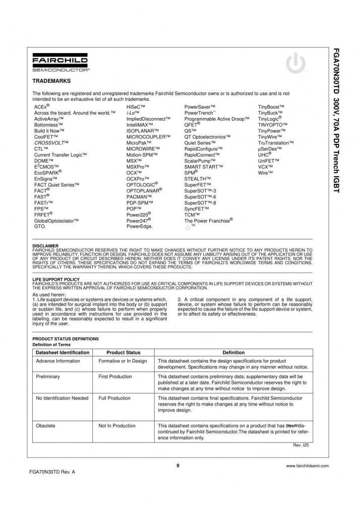 FGA70N30TDTU datasheet page 9