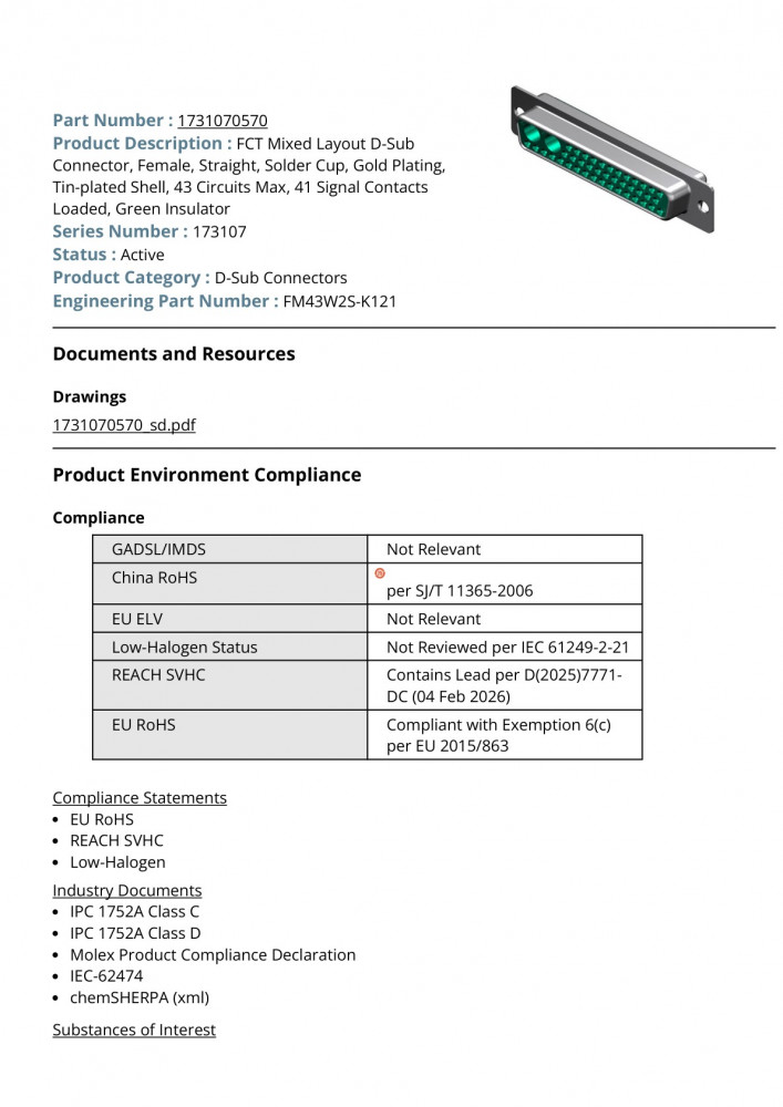 MOLEX 1731070570 product drawing page 1