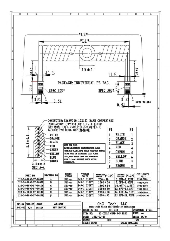 CNC Tech drawing for 522-26-8800-SV-0007F
