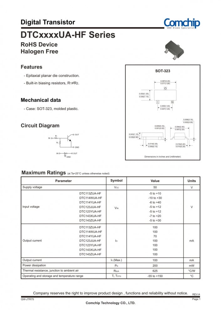 DTC114YUA-HF datasheet page 1