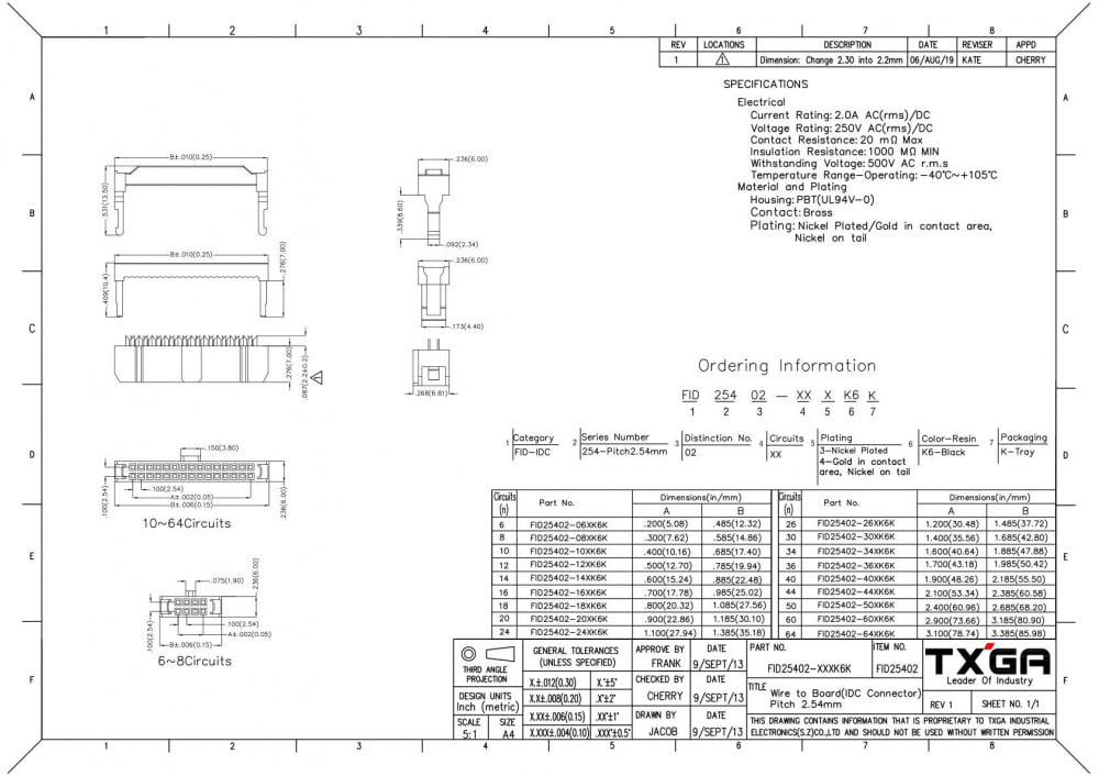 TXGA FID25402-344K6K technical drawing preview