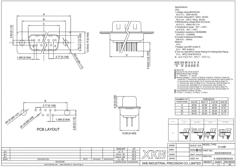 XKB Connection X0225WC2W1 technical drawing