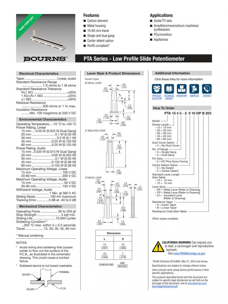 PTA Series datasheet page 1