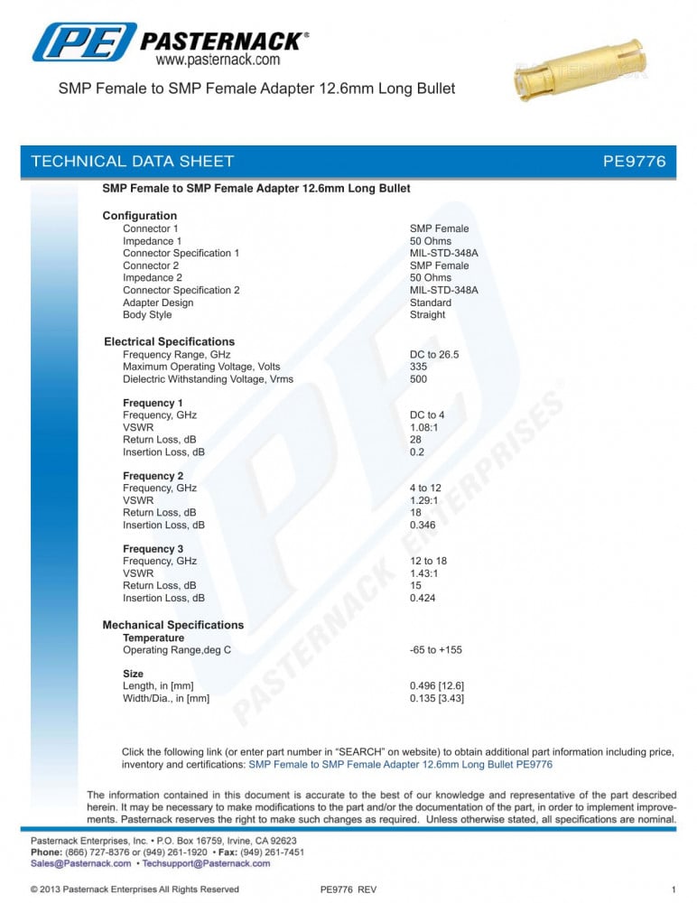 PE9776 technical datasheet page 1