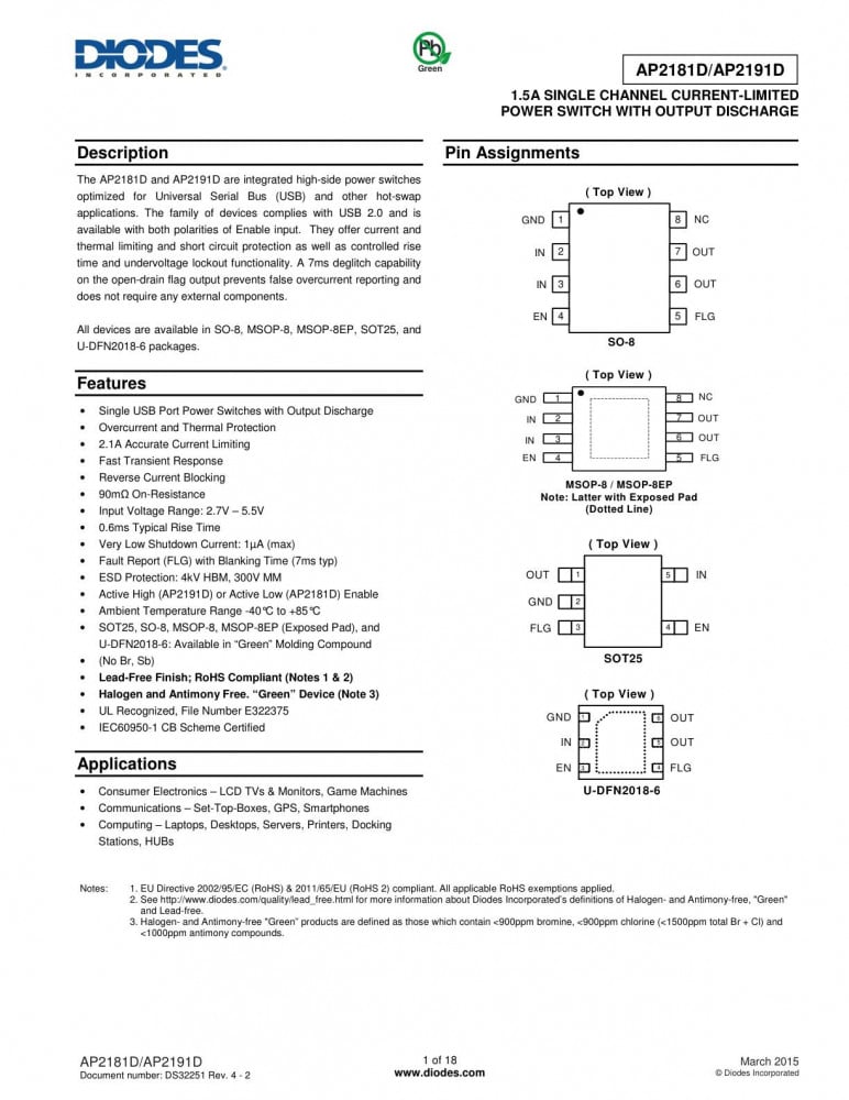 AP2181DFMG-7 datasheet page 1