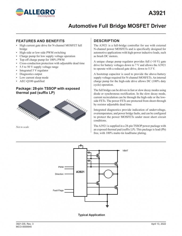 A3921 datasheet page 1