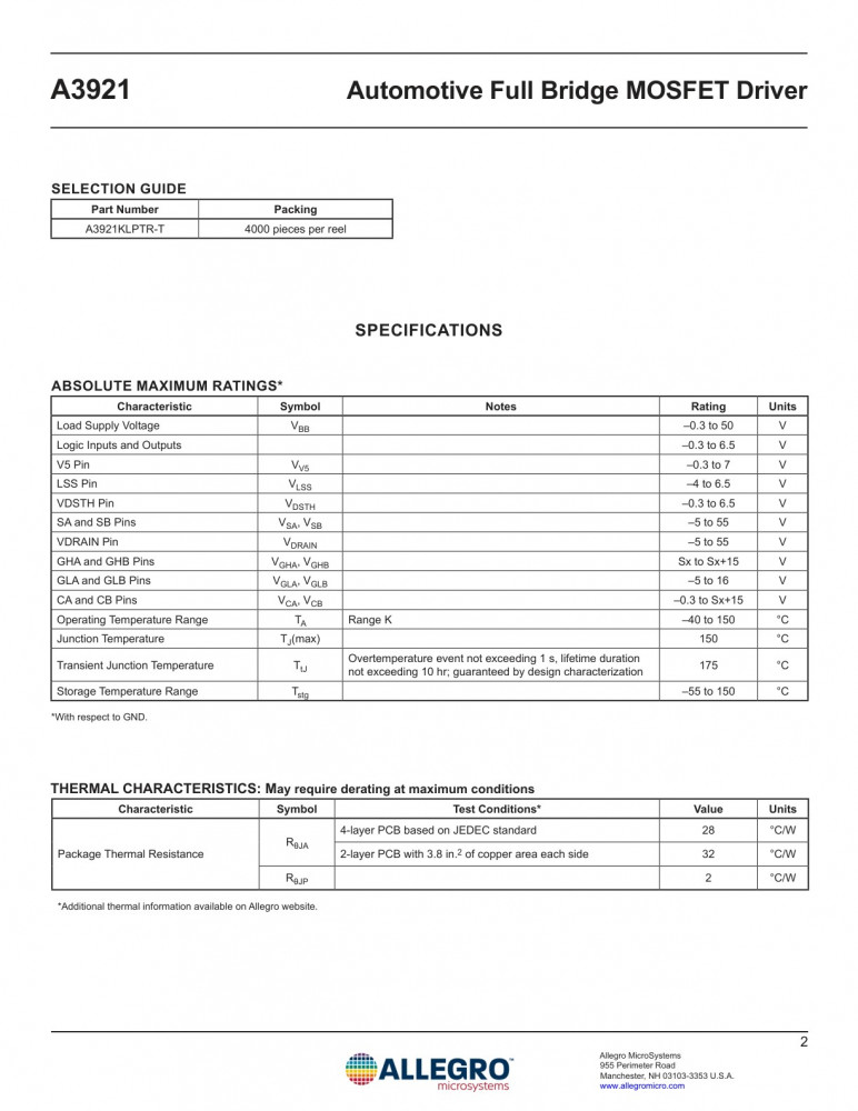 A3921 datasheet page 2