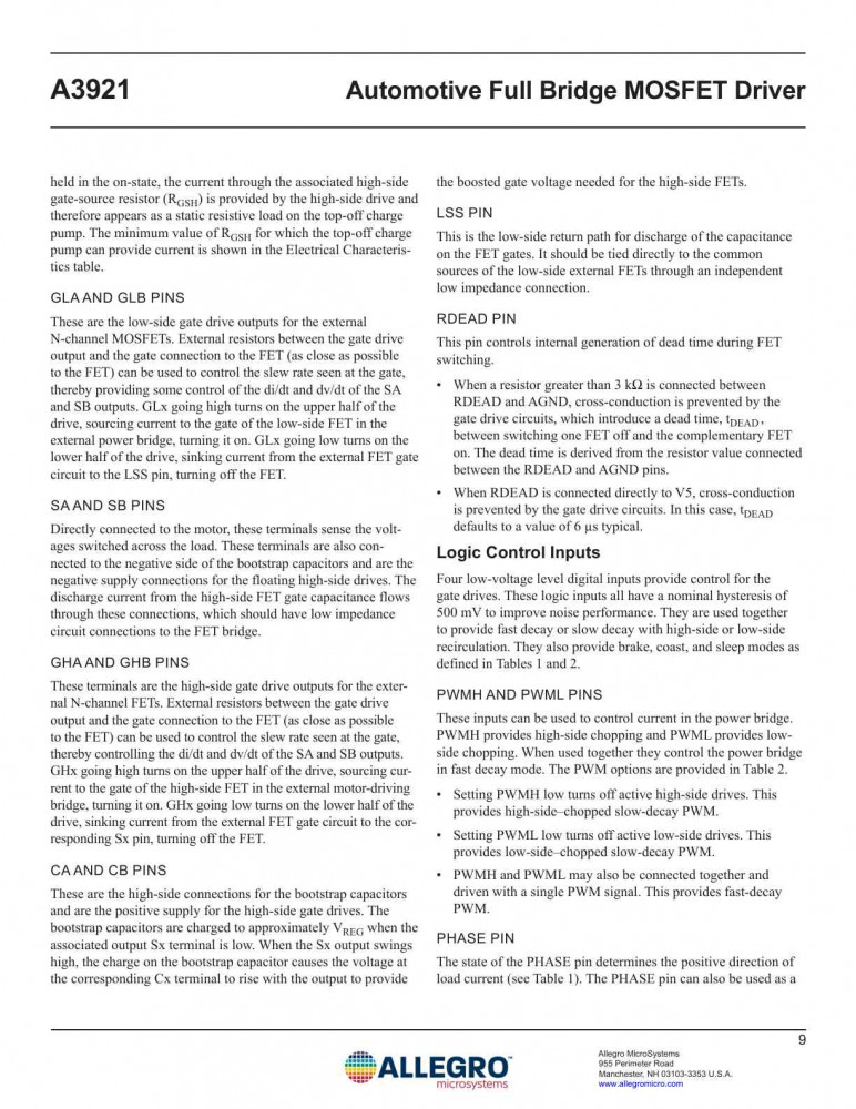 A3921 datasheet page 9
