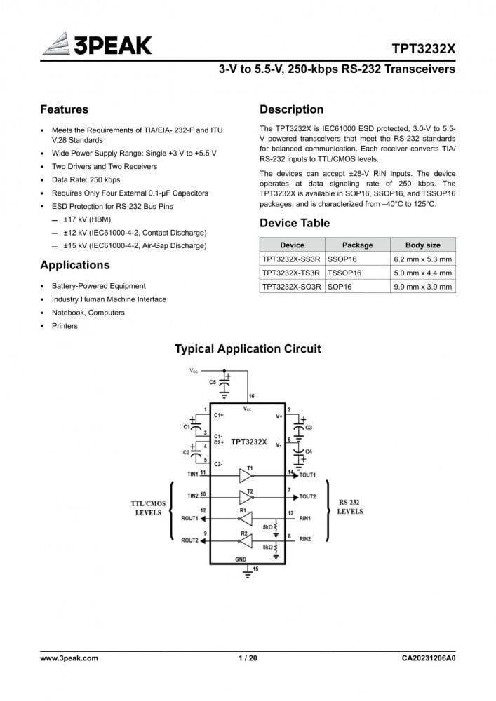 TPT3232X datasheet page 1