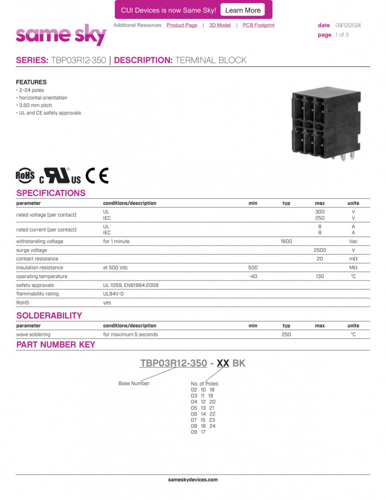 TBP03R12-350 series datasheet page 1
