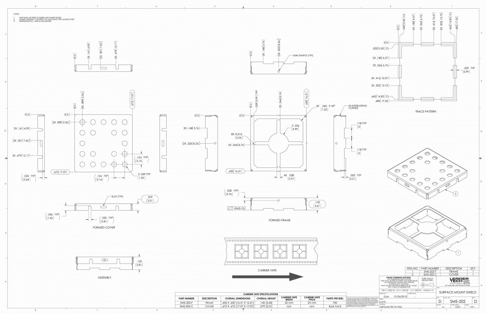SMS-202F surface mount shield technical drawing