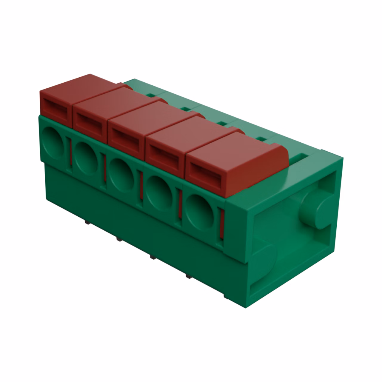 5.00mm Pitch, Eurostyle Fixed-Mount Push-Button Terminal Block, Horizontal, 10A, 22-14 AWG, Green, 5 Circuits for sale