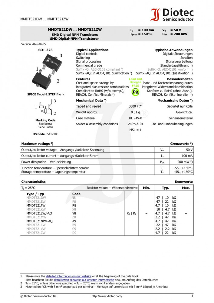 DIOTEC MMDT521 series document page 1